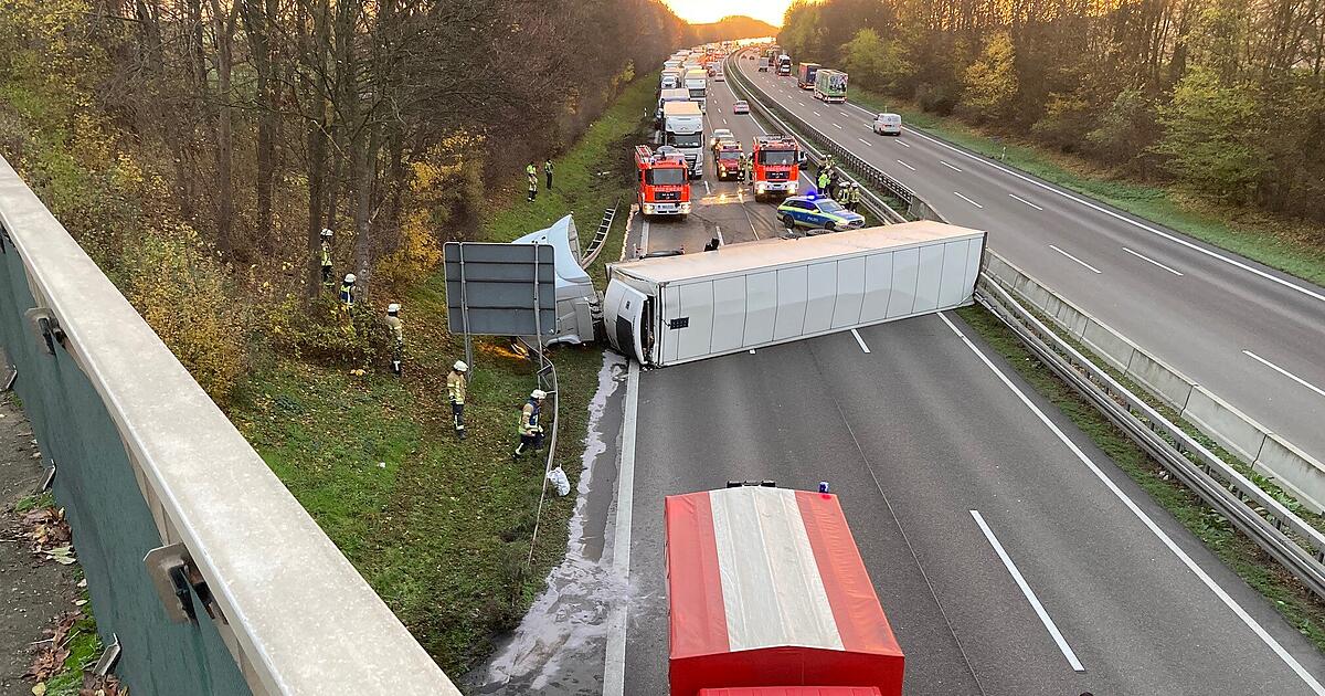 Unfall auf A6 zwischen Kupferzell und Neuenstein: Umgekippter Lkw blockiert Spuren Richtung ...